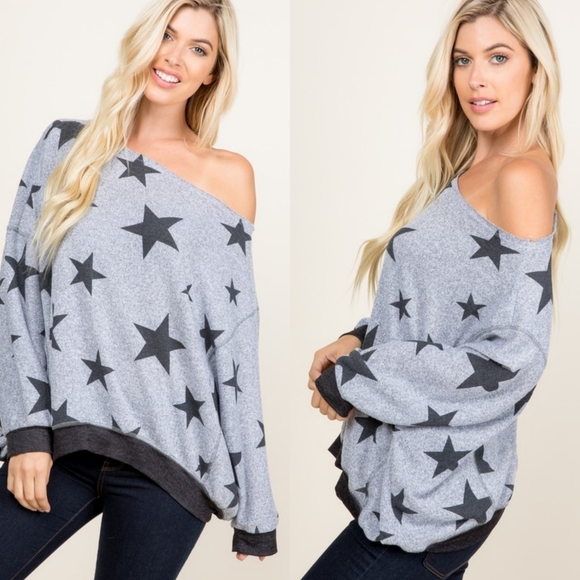 Tops | Bogo Free Star Print Off The Shoulder Top | Poshmark